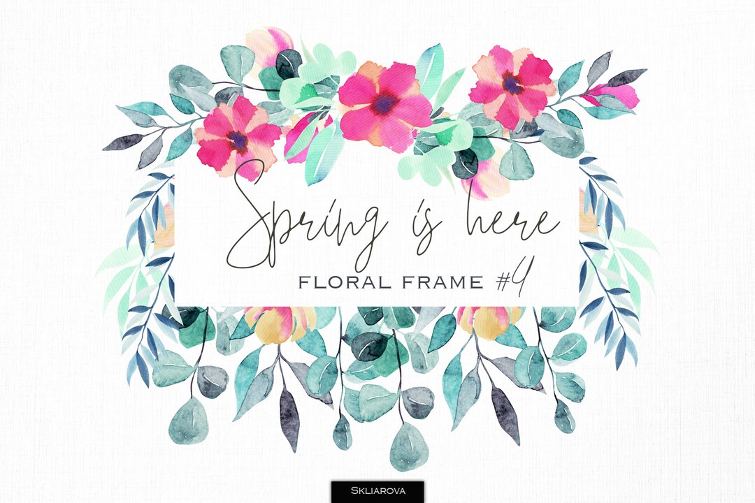 Watercolor Spring Floral Frame Clipart Wedding Invitation Digital Frame ...