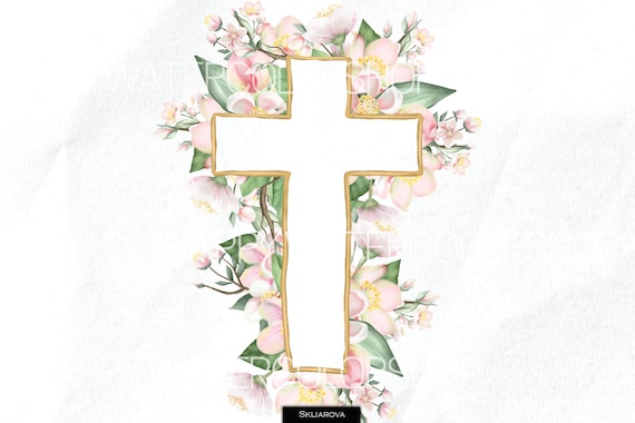 Watercolor Easter Cross Png Spring Floral Cross Easter Cross - Etsy