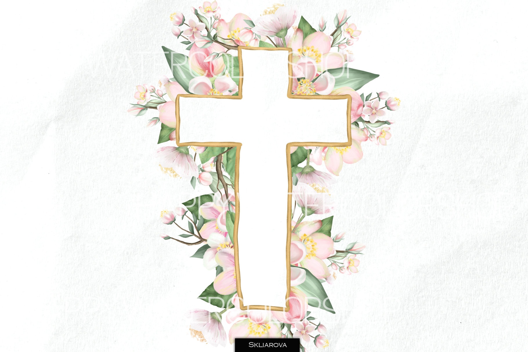 Watercolor Easter Cross Png Spring Floral Cross Easter Cross - Etsy