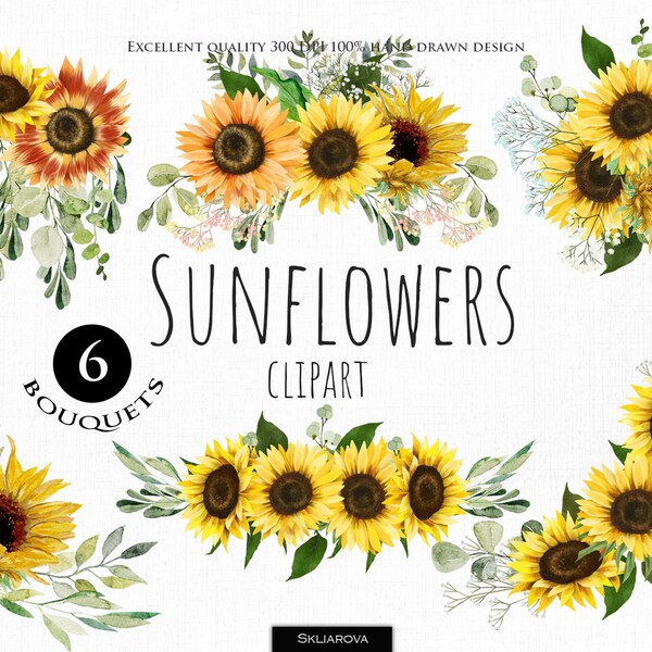 Rustic Sunflower Clipart - Etsy