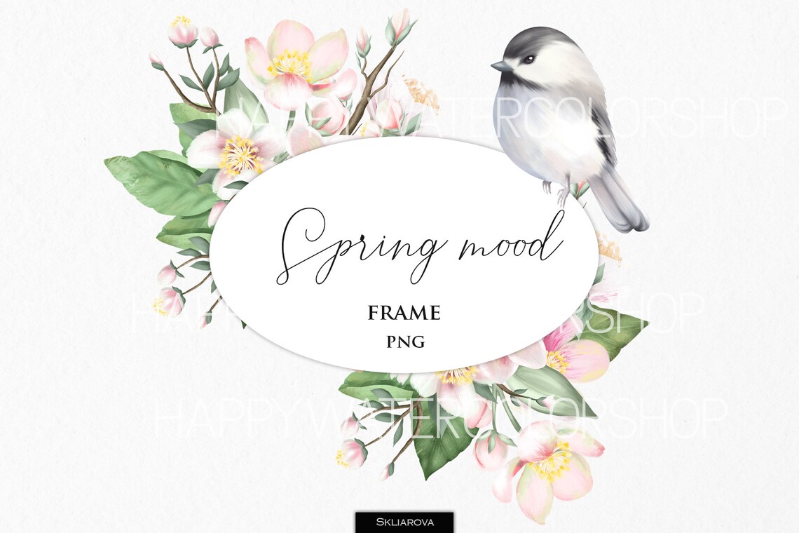 Spring Floral Frame Spring Bird Png Easter Frame Clipart - Etsy