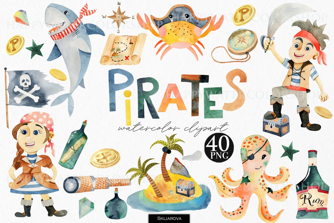 Watercolor Pirates Clipart Pirate Clipart Pirates Clip Art | Etsy