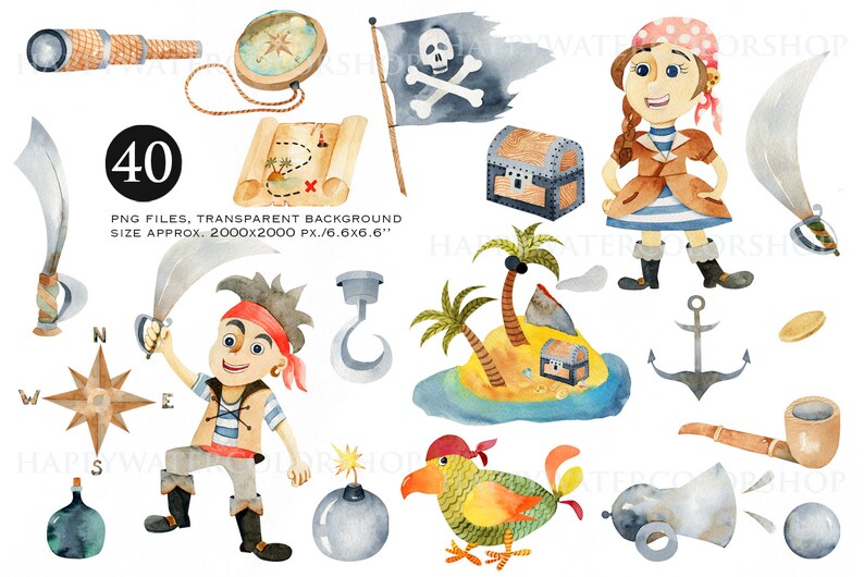Watercolor Pirates Clipart Pirate Clipart Pirates Clip Art | Etsy