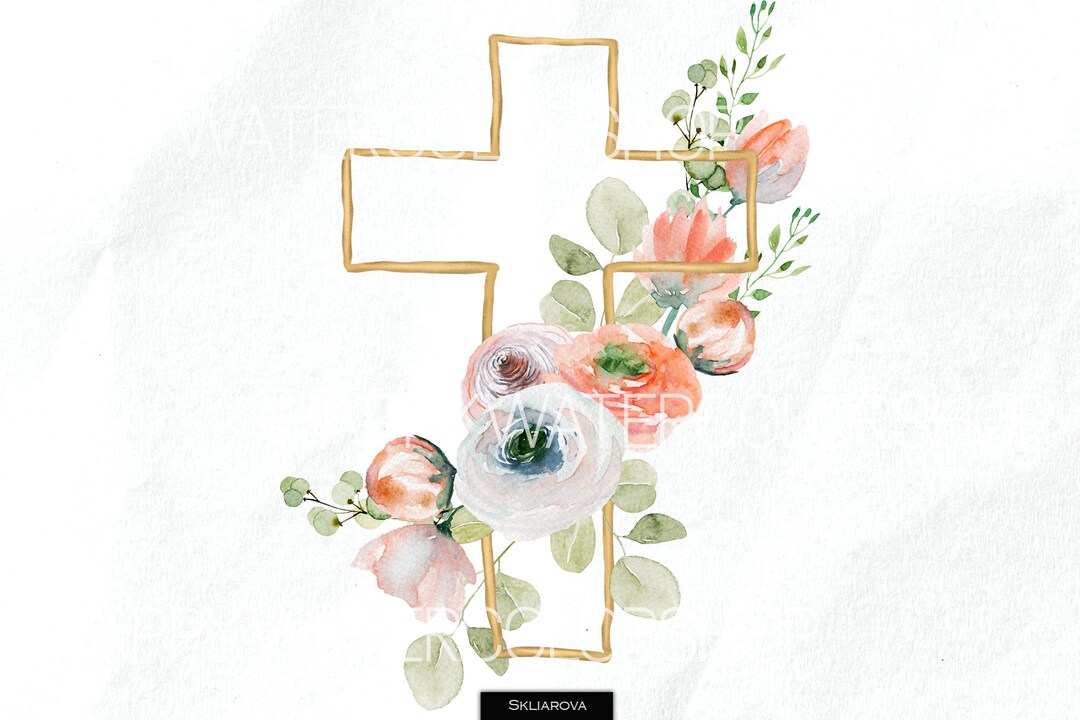 Watercolor Easter Cross Png Spring Floral Cross Easter Cross Religious ...