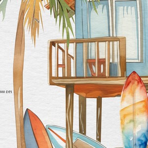 Watercolor Surfing Clipart Surf Summer Png Surfboard Beach House Palms ...