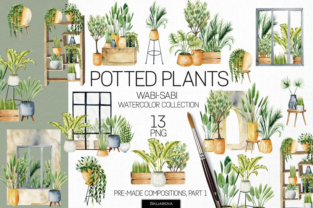 Watercolor Green House Plants Clipart PNG Potted Plant Clip Art Home ...