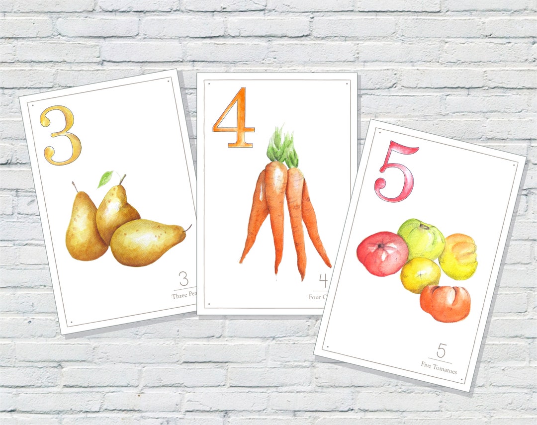 Fruits & Veggies Counting Cards: Educational Art Prints - Etsy