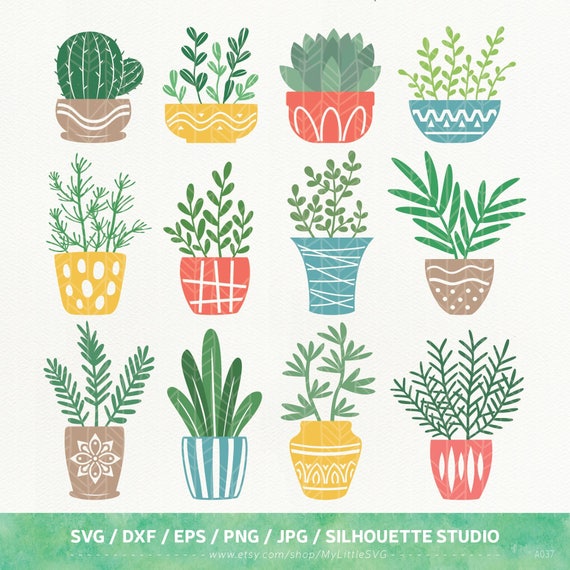 Pot Plants SVG Files Pot Plant dxf png eps Silhouette | Etsy