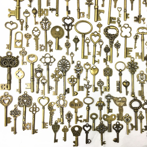 130pcs Antique Bronze Vintage Key Charms Necklace Bracelet - Etsy