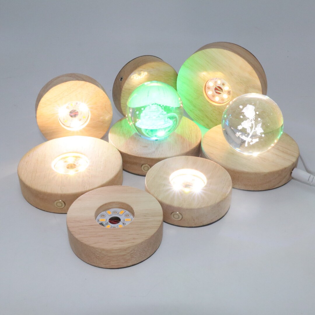 Wood Base-round Light Base Night Light Wooden Lamp Base for Crystal ...