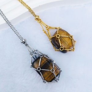 Silver / Gold Color S/M/L Necklace With Stone Cage Holder, Necklace for ...