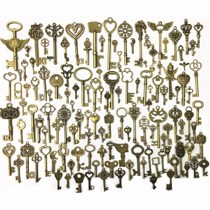 130pcs Antique Bronze Vintage Key Charms Necklace Bracelet - Etsy