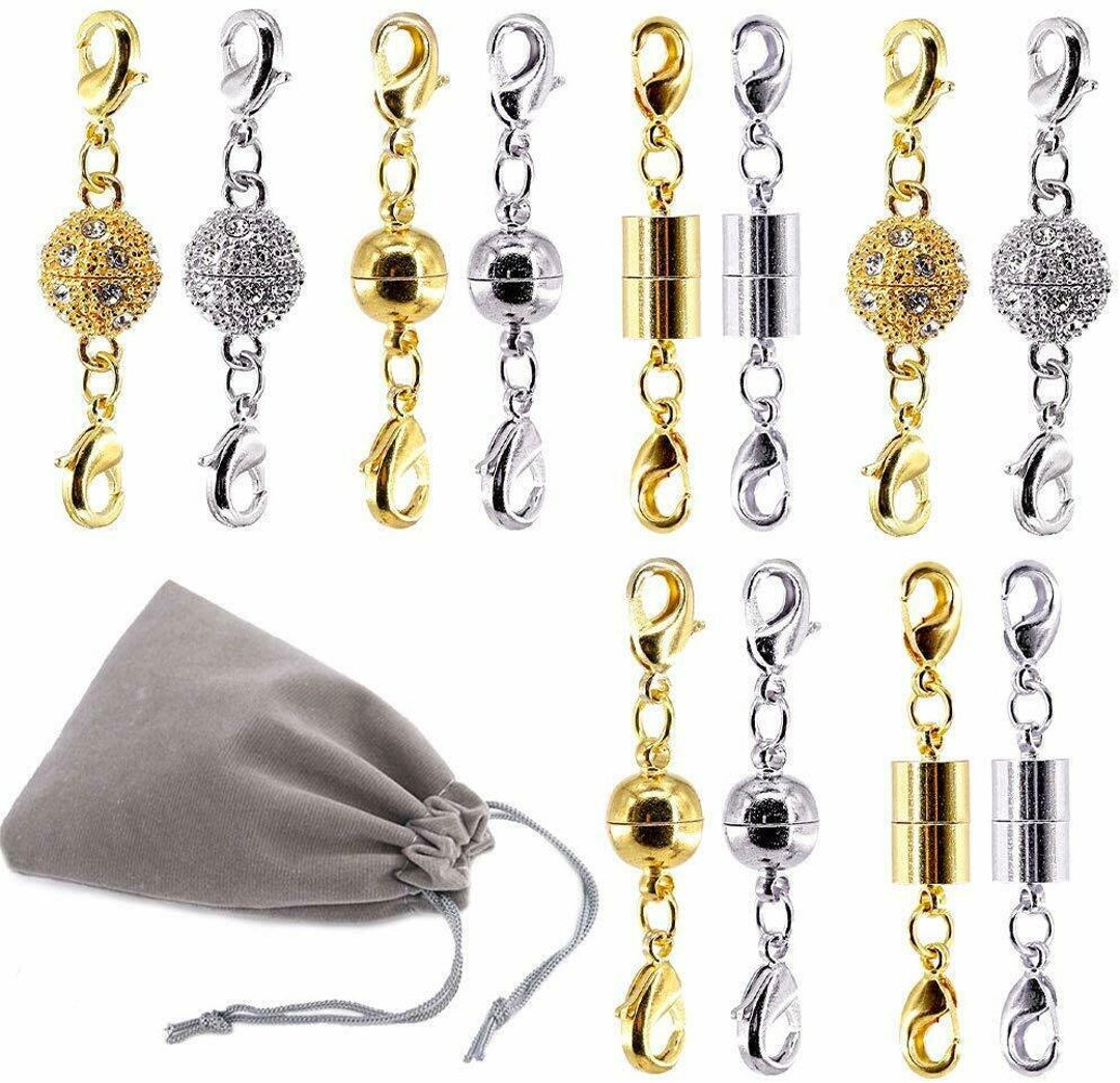 12pcs Necklace Extender, Magnetic Lobster Clasps, Rhinestone Ball ...