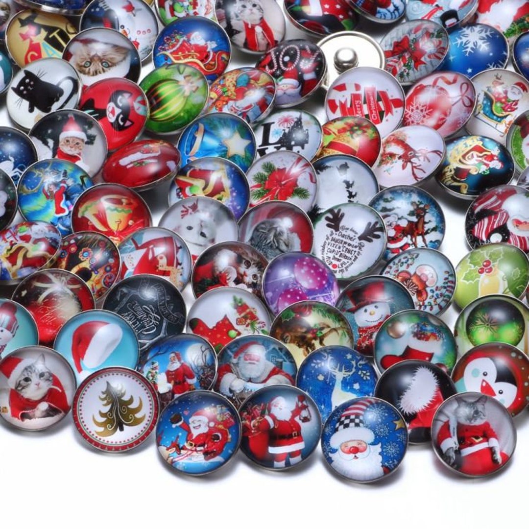 50pcs Mixed Glass Winter Snow Christmas Theme Snap Charms 18mm ...