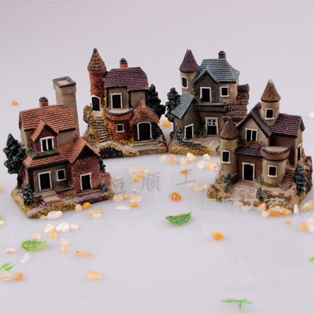 4pcs 3 Inch / 7.8cm Resin Small House Microstructure Home Decorations ...