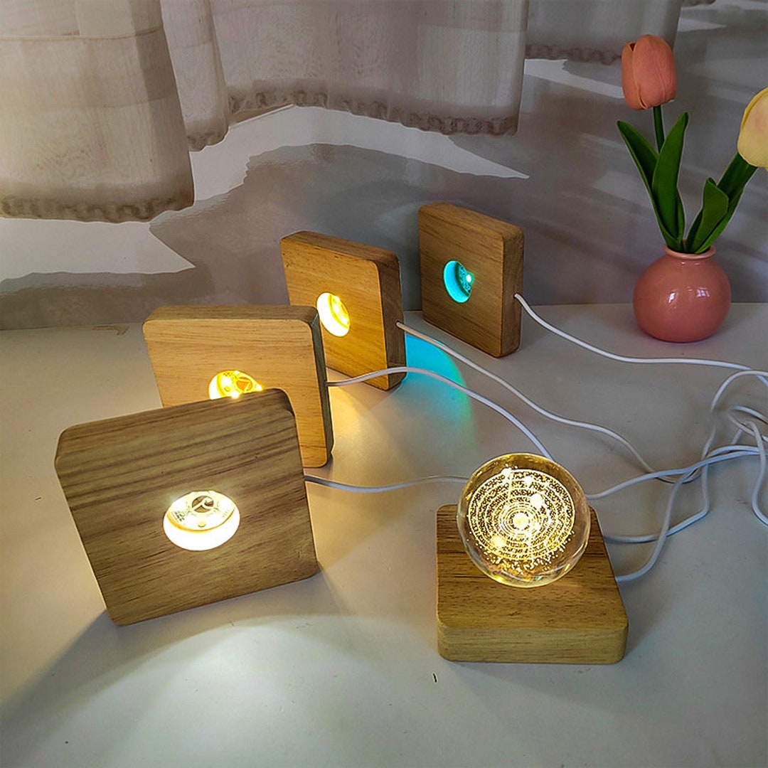 Wood Base-square Light Base Night Light Wood Lamp Base for Crystal ...