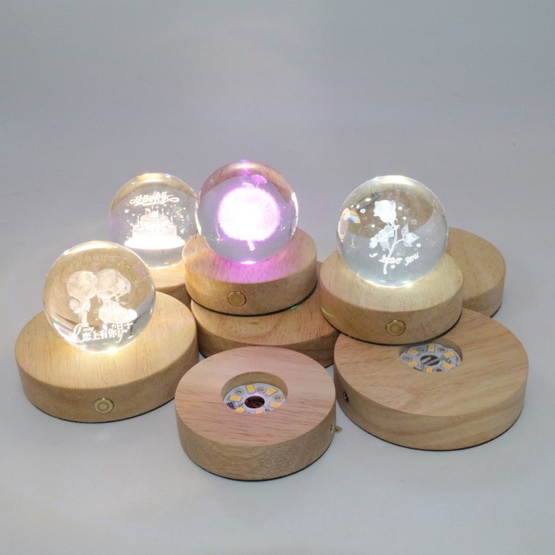 Wood Base-round Light Base Night Light Wooden Lamp Base for Crystal ...