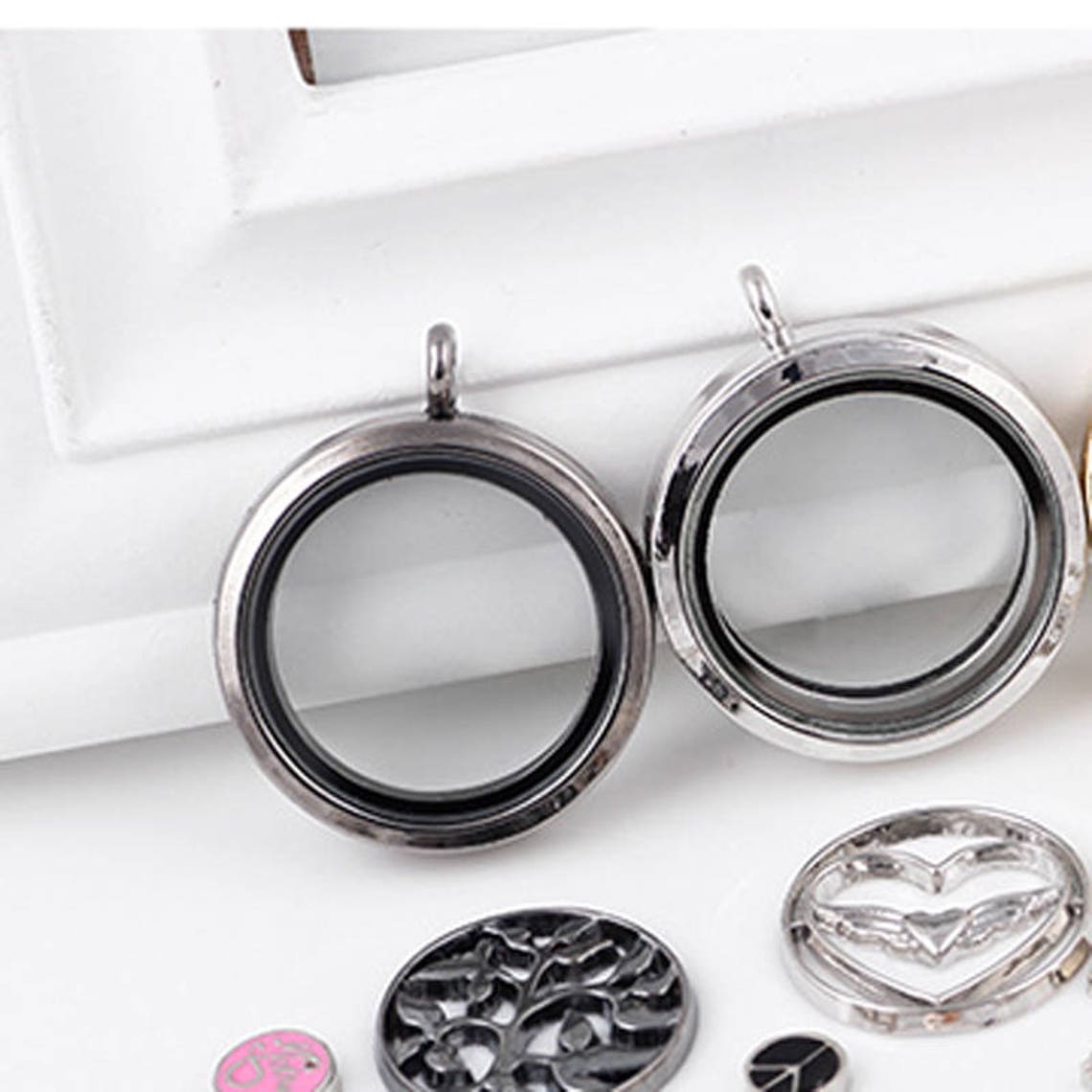 2pcs 30mm Chrome Living Floating Charms Lockets for Floating Locket ...