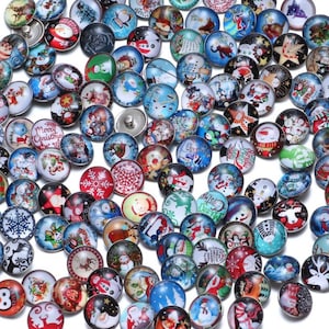 50pcs Mixed Glass Winter Snow Christmas Theme Snap Charms 18mm ...