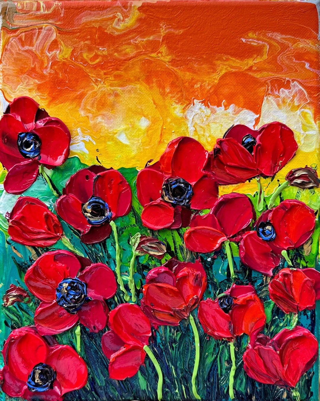 Original Painting Red Poppies Landscape Abstract Textured - Etsy