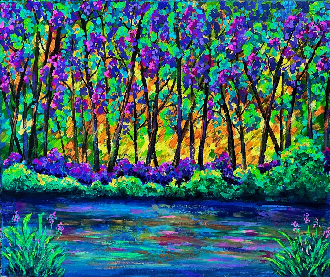 Original Painting | Sunset Trees Landscape | Abstract Acrylic Artwork ...