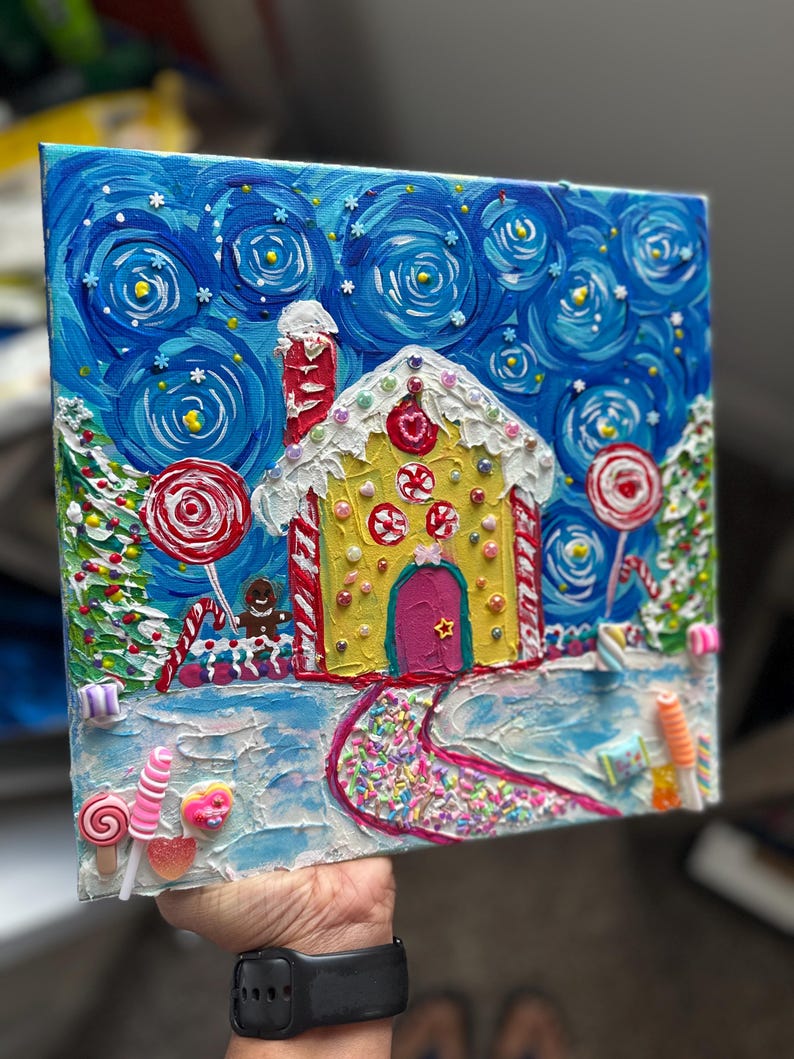 Original Gingerbread House Painting | 3D Impasto Canvas, Christmas ...