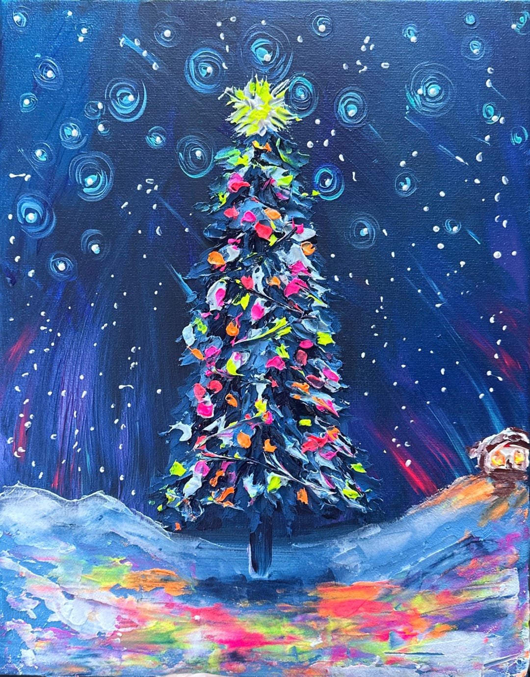 Original Artwork Winter Christmas Tree Landscape Abstract Textured ...