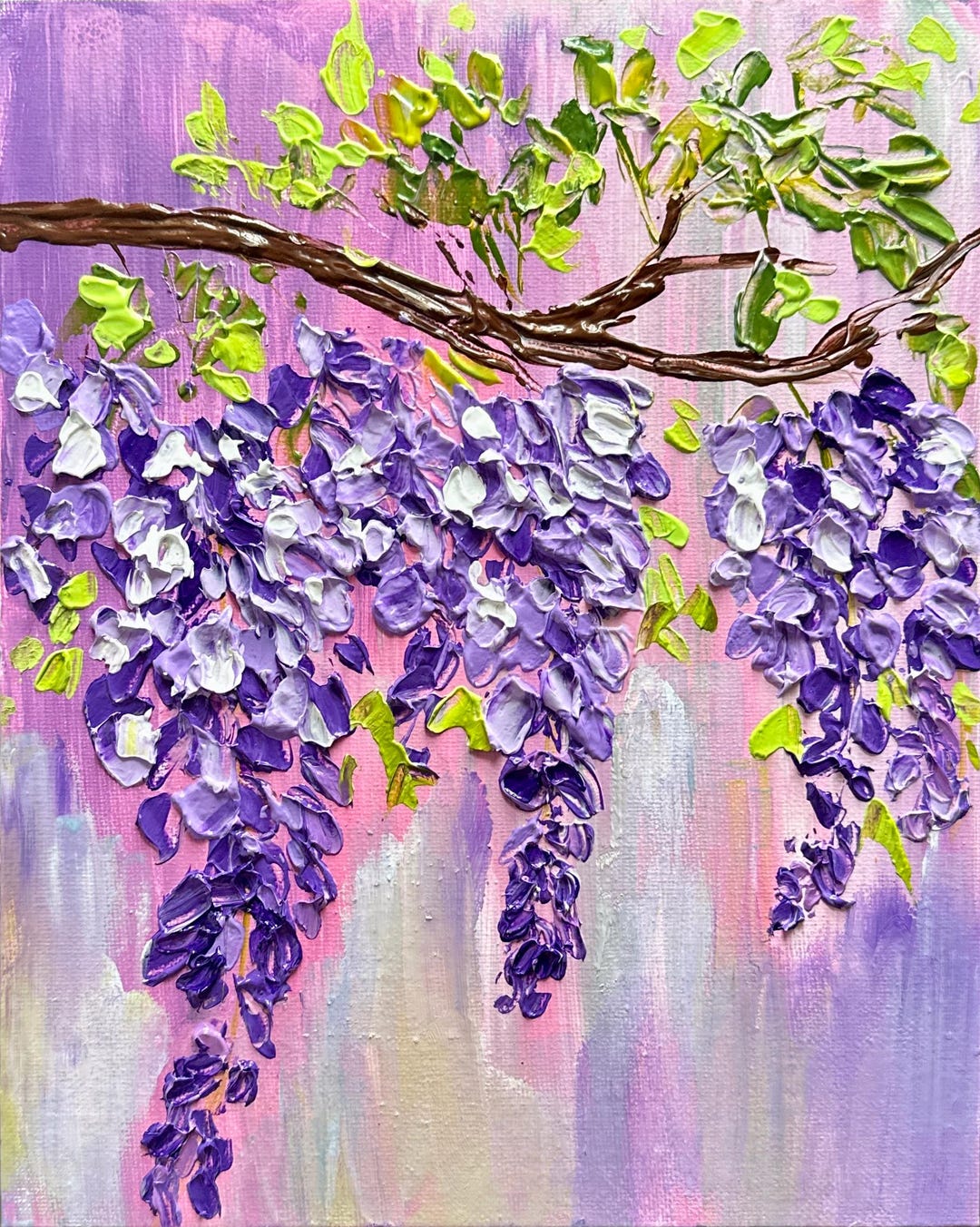 Original Painting | Purple Wisteria Flowers | Abstract Textured Acrylic ...