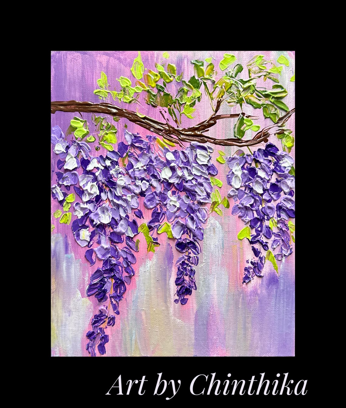 Original Painting | Purple Wisteria Flowers | Abstract Textured Acrylic ...