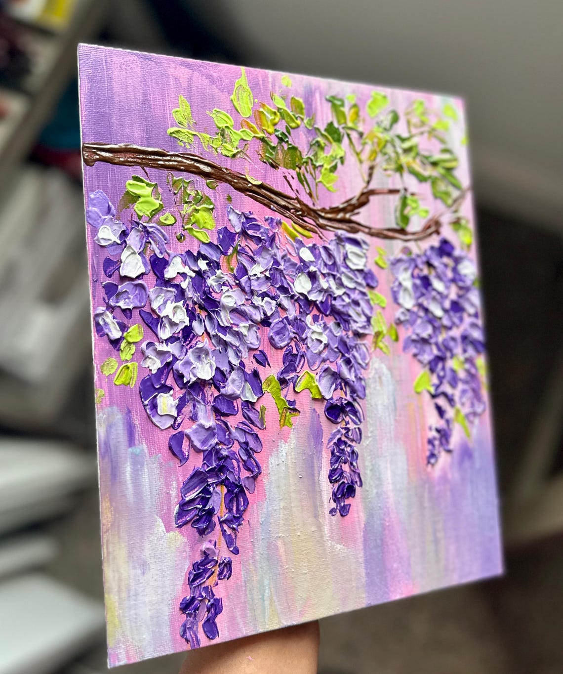 Original Painting | Purple Wisteria Flowers | Abstract Textured Acrylic ...