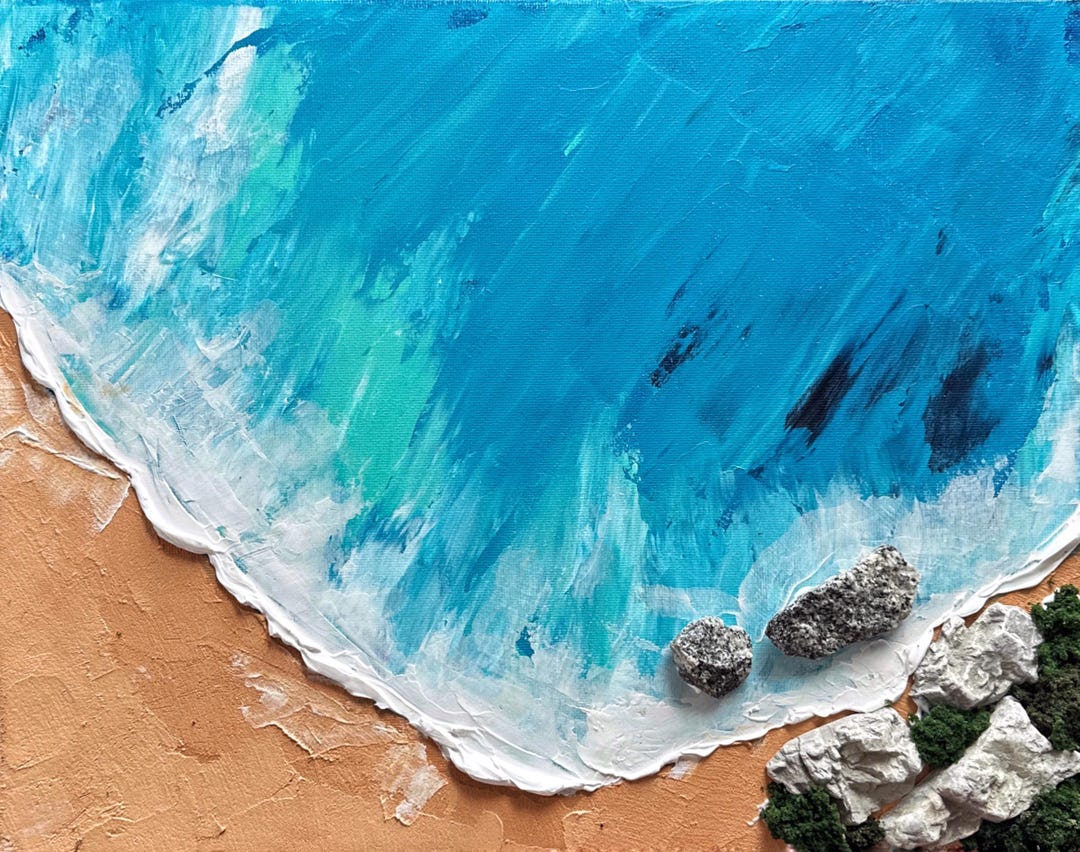 Original Painting | Colorful Ocean Wave and Beach | Abstract Textured ...