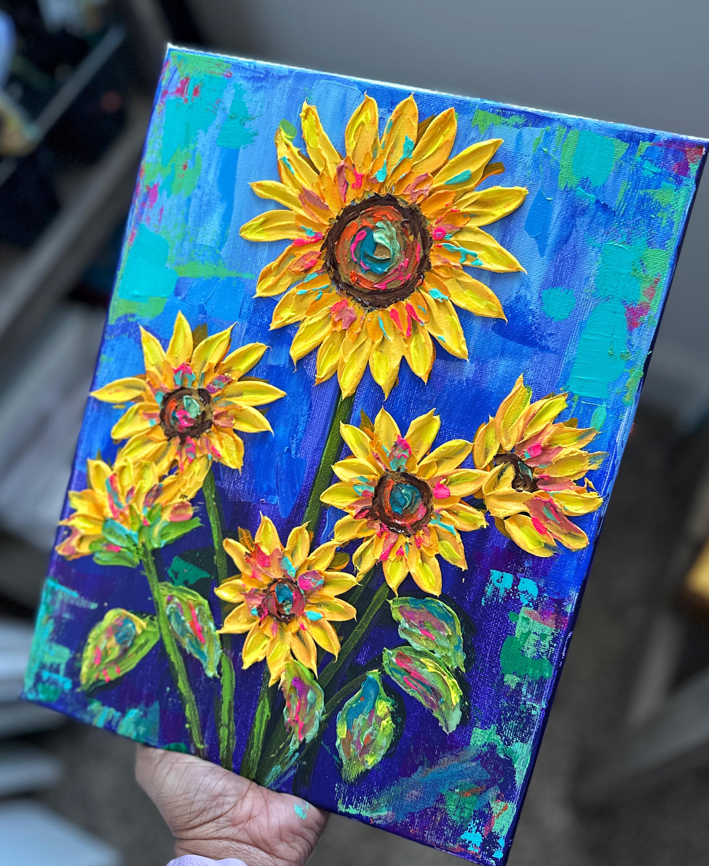 Original Painting | Whimsical Sunflowers | Abstract Colorful Textured ...