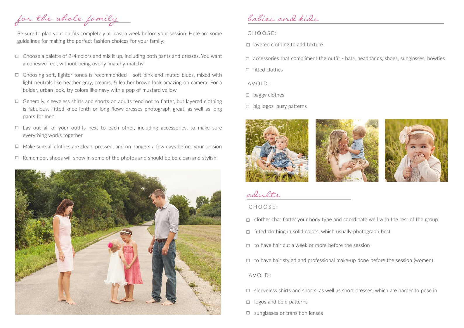 What to Wear Style Guide for Family Photography. 5x7 Folded Card ...