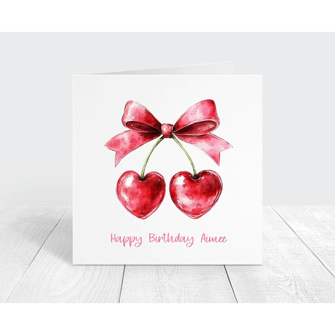 Personalised Cherries Birthday Card for Her, Cherry and Bow Greeting ...