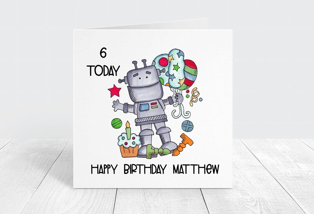 Personalised Robot Birthday Card, Customise With Any Name & Age ...