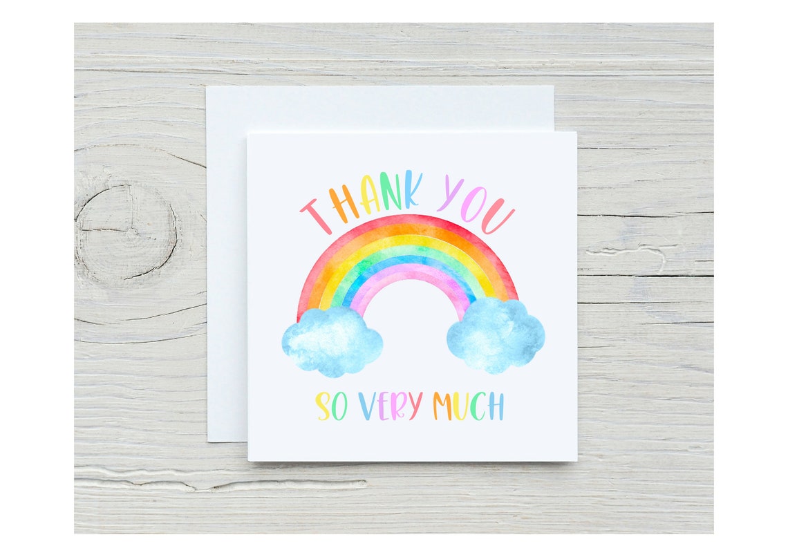 Thank You Card Rainbow Theme Thank You Card Teachers Thank - Etsy