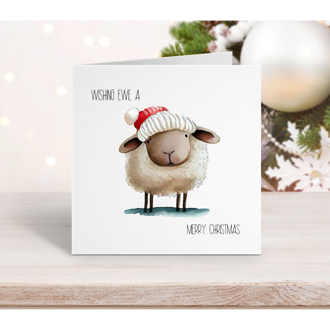 Funny Sheep Christmas Card, Wishing Ewe A Merry Christmas Sheep Pun ...
