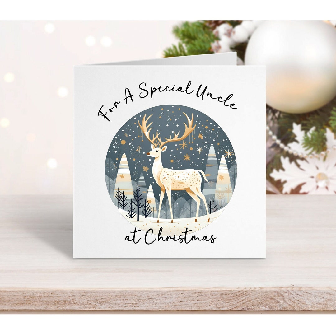 Special Uncle Christmas Card, Winter Stag Scandi Style Card for Uncle ...