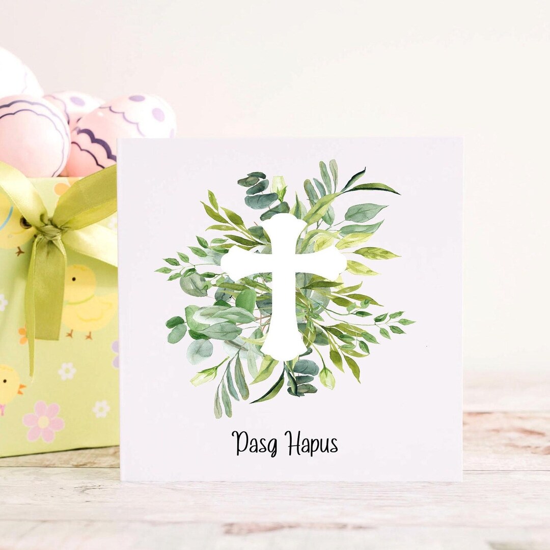 Traditional Welsh Easter Card, Religious Floral Cross Easter Greetings ...