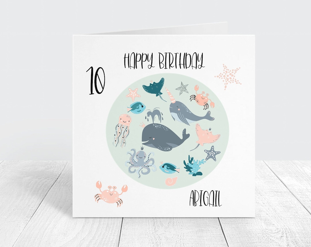 Personalised Under the Sea Birthday Card, Cute Ocean Theme Children's ...