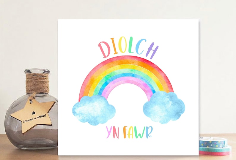 Welsh Thank You Card Diolch Yn Fawr Rainbow Theme Welsh | Etsy