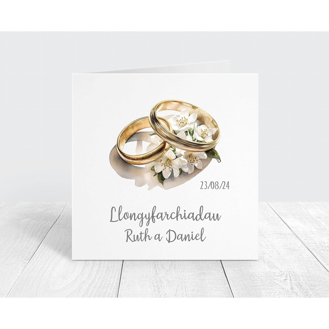 Custom Welsh Wedding Card, Priodas Hapus, Personalised Welsh Language ...