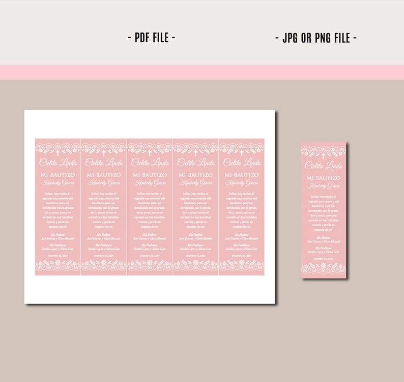 Editable Baptism Bookmark Template: Pink Talavera Flowers (digital ...