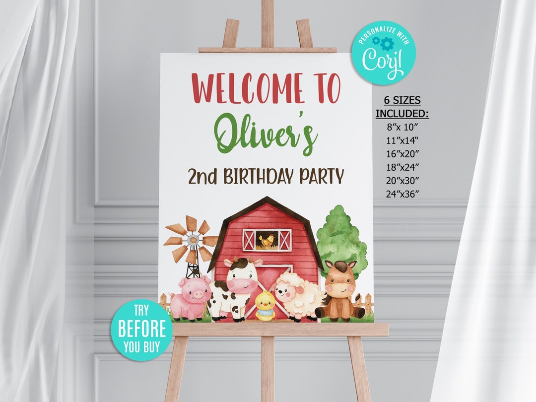 Editable Farm Birthday Welcome Sign. Farm Animals Welcome Sign.farm ...