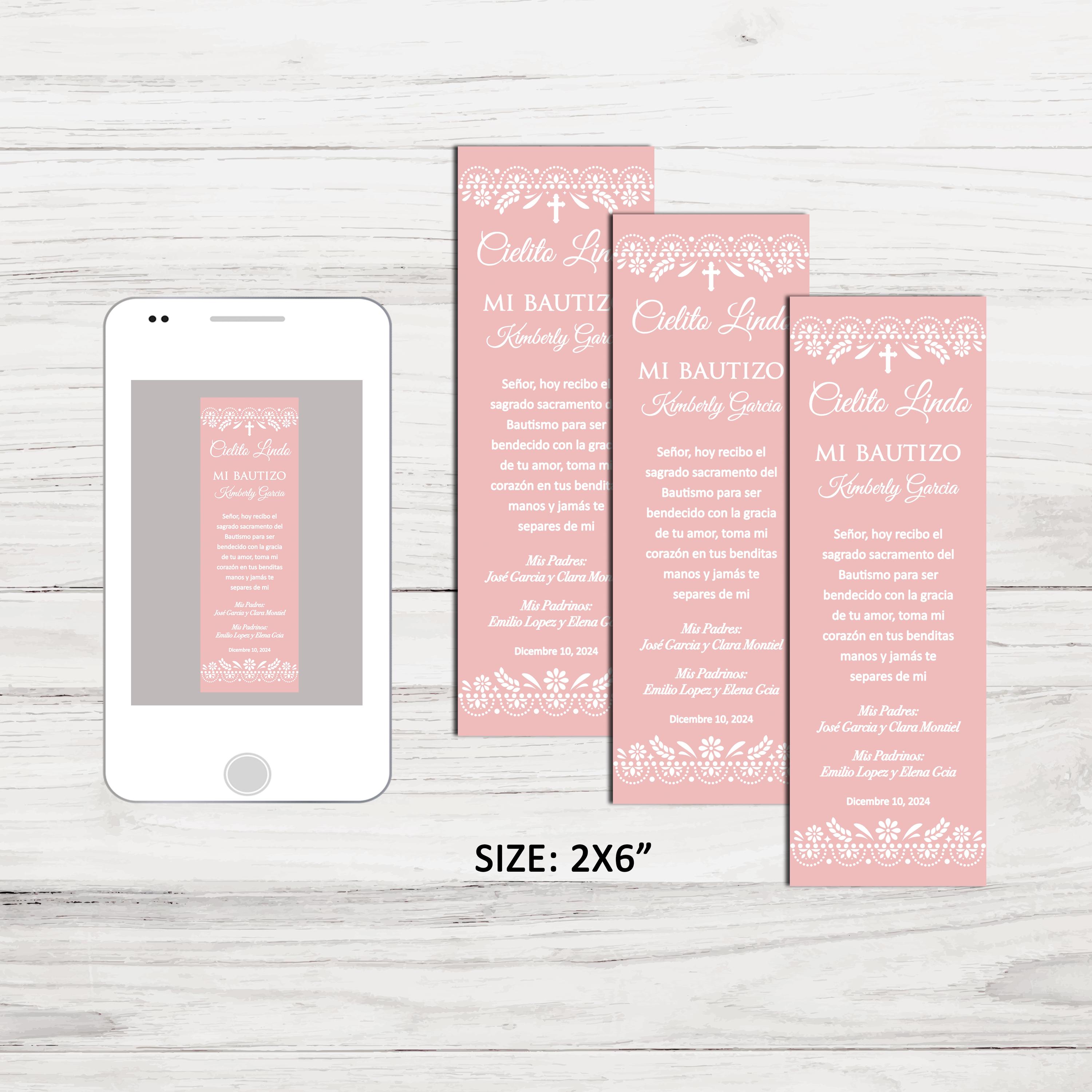 Editable Baptism Bookmark Template: Pink Talavera Flowers (digital ...