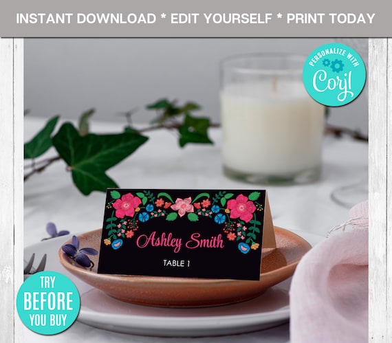 EDITABLE Mexican Food Labels Fiesta Party Place Card Tent Card - Etsy