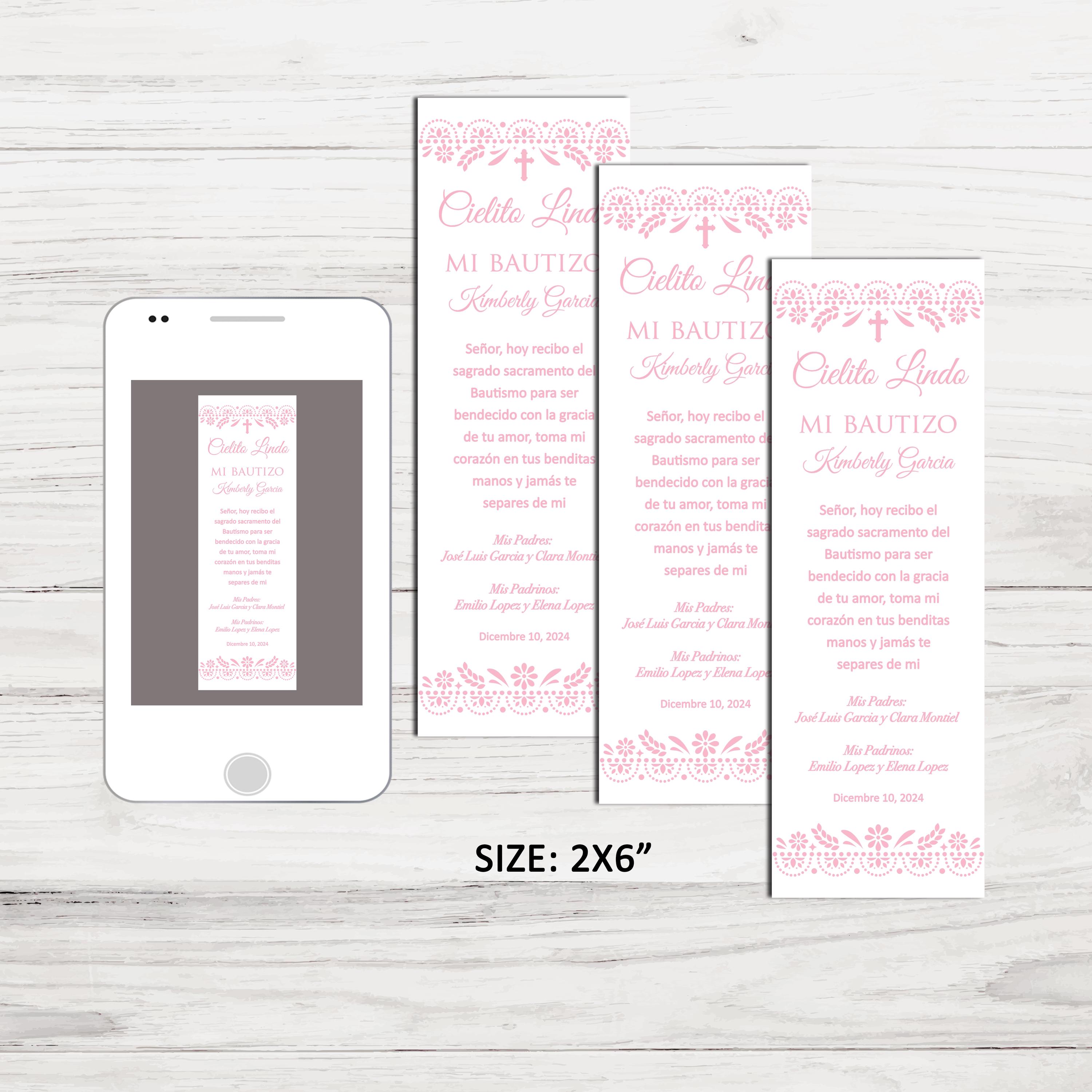 Baptism Bookmark Template, Girl, Cielito Lindo Baptism Prayer Card ...