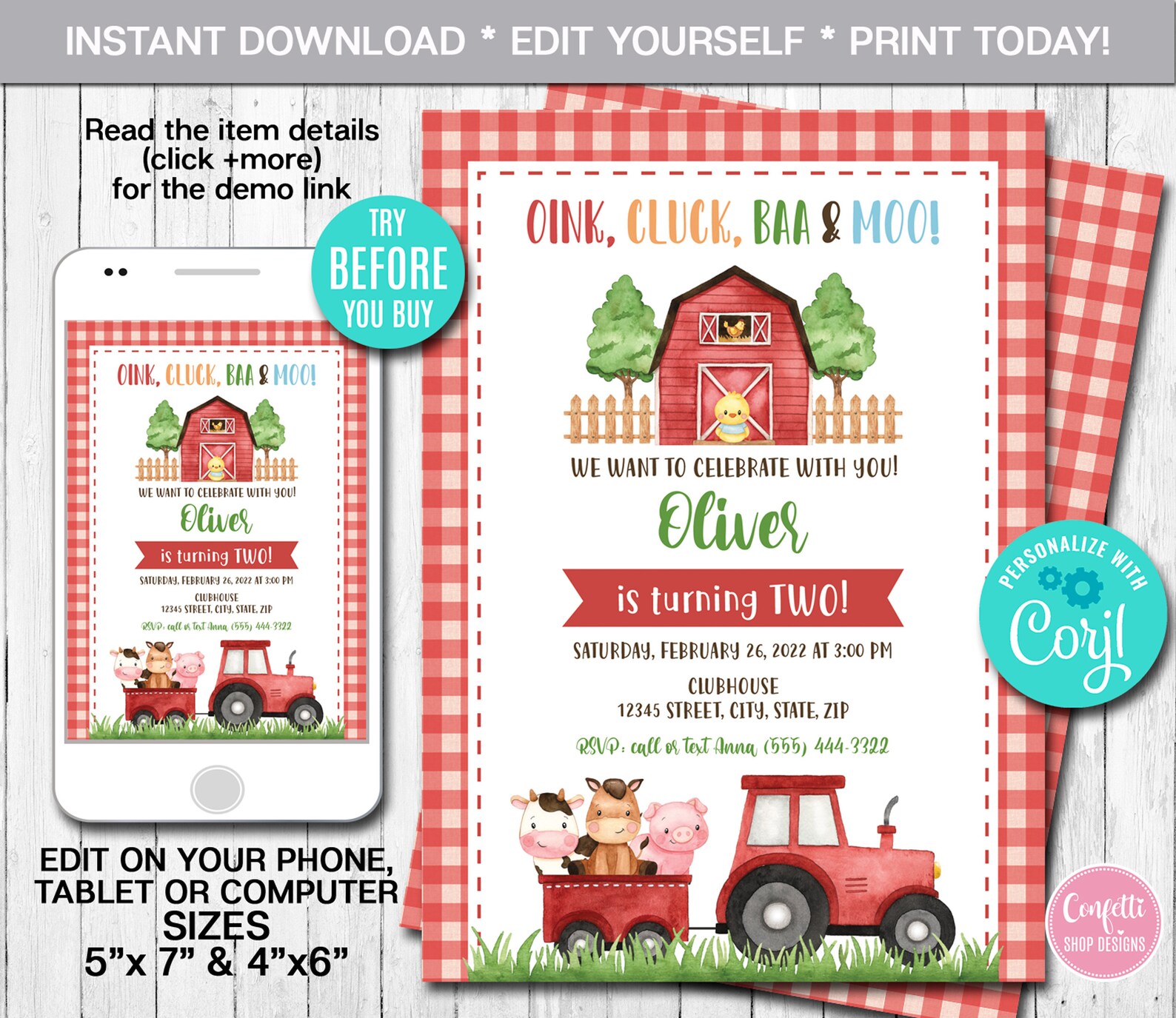 EDITABLE Farm Animals Favor Tag Farm Animals Thank You Tag - Etsy