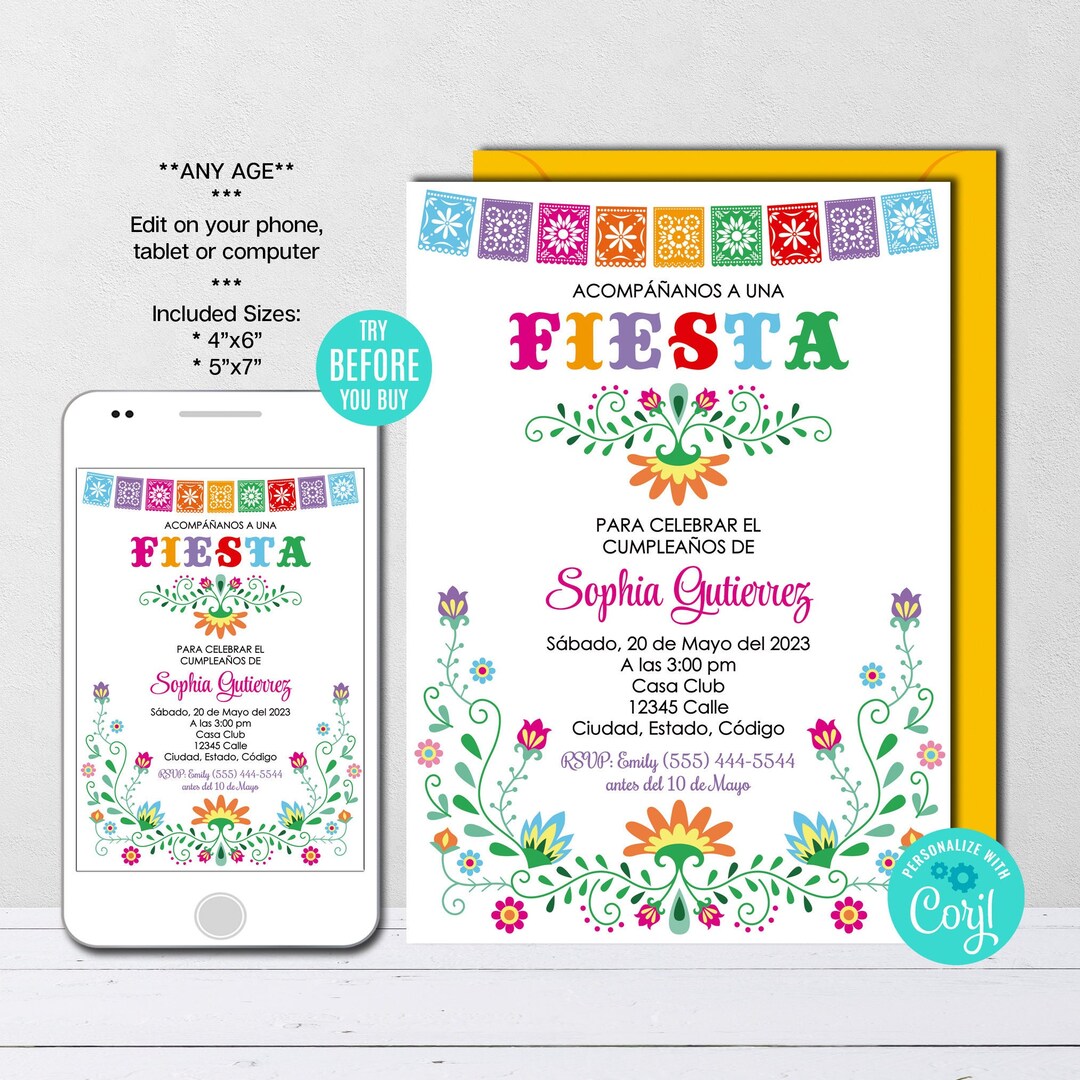 Editable Birthday Invitation, Mexican Birthday, Spanish, Mexican Theme ...