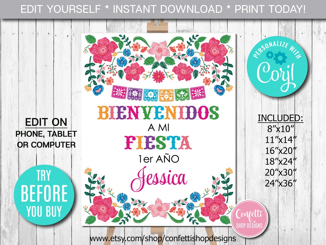 Editable Mexican Welcome Sign, Spanish Mexican Fiesta Welcome Sign ...